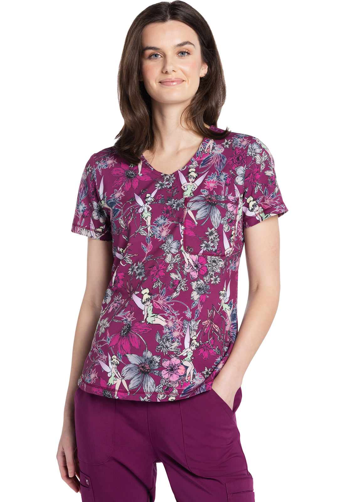 Ladies Tinkerbell Magical Moonlight Print Scrub Top | The Scrub Store