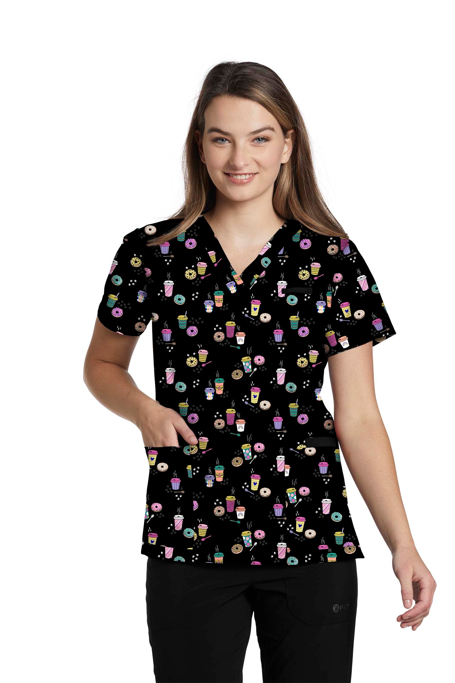 Ladies Break Time Print Scrub Top | The Scrub Store